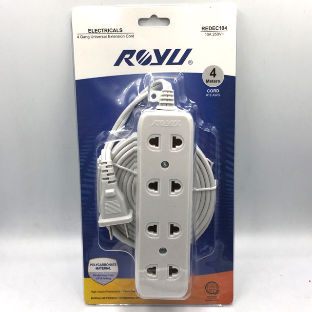 Royu 4 Gang Universal Extension Cord REDEC104 10A 250V Orig | Shopee ...