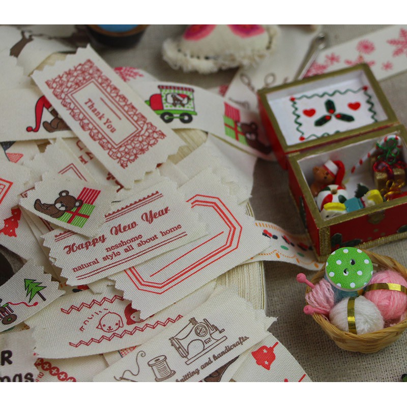 DIY handmade zakka Woven label Printed label patchwork kain Cloth art ...