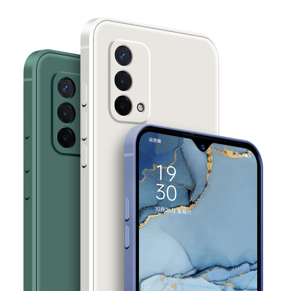 Original Official Square Silicone Phone Case OPPO A93 2020 A7 A5S A3S A12 A12E Casing Thin Candy ...