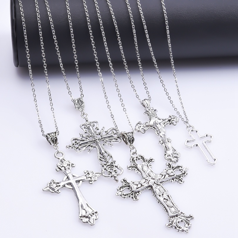 Punk Gothic Religious Jesus Cross Pendant Necklaces for Women Men ...