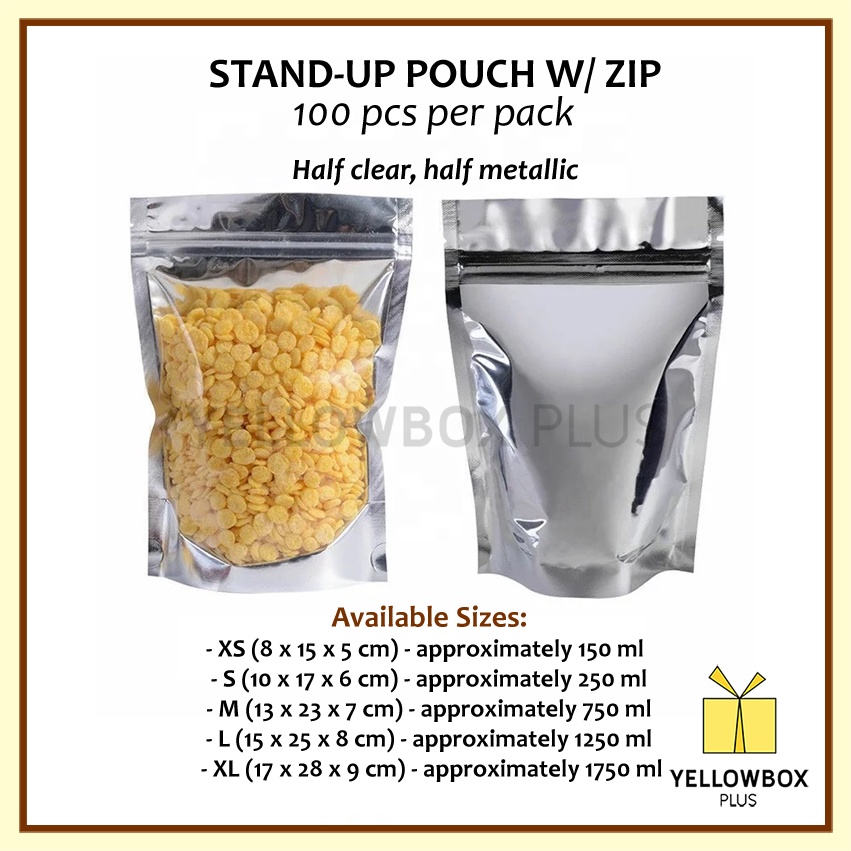 50pcs Half Clear Half Silver or Clear Stand Up Pouch CPack - Resealable ...