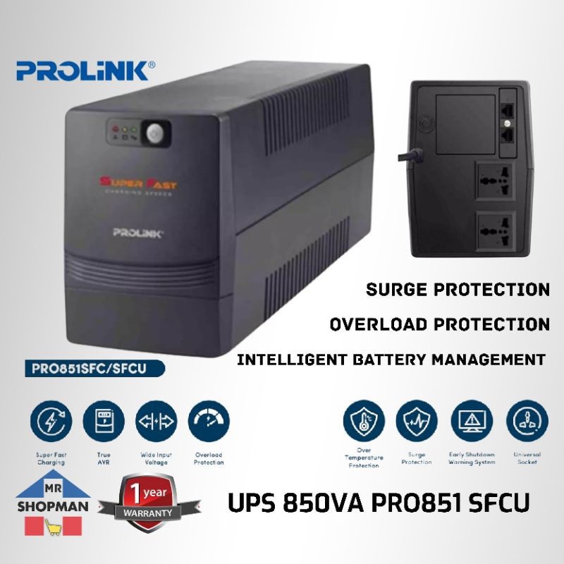 Prolink UPS 850VA PRO851SFCU w/ Built in AVR Back up Power Supply ...