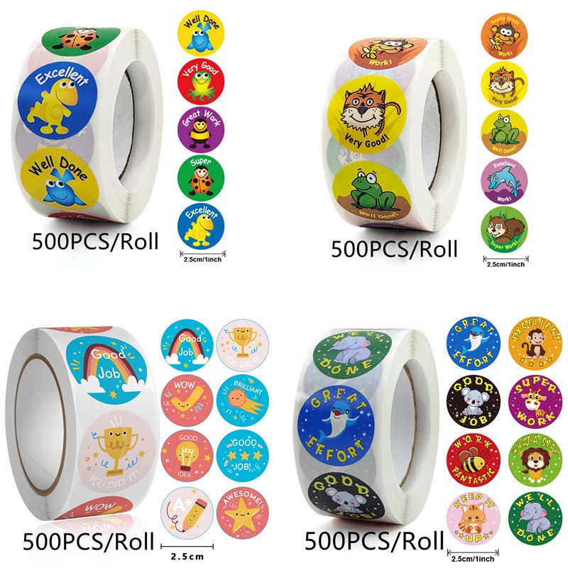 1 Inch 500 Pieces Animal Cartoon Stickers Kids Toy Stickers Various ...