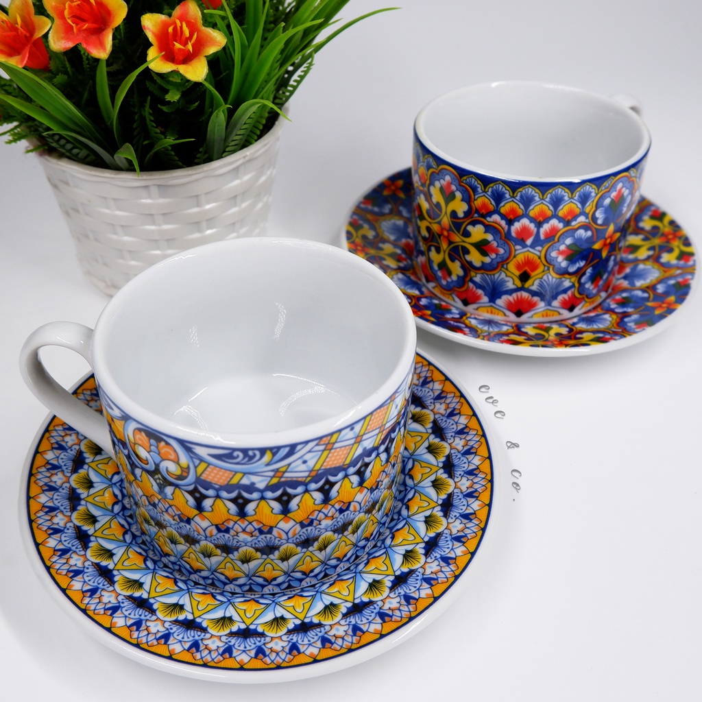 Italian Majolica Style Ceramic Cup and Saucer Set Coffee Espresso ...