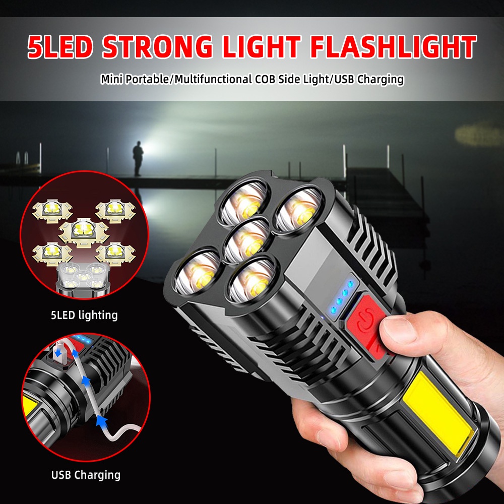 5 LED flashlight rechargeabl waterproof original tactical flashlight ...