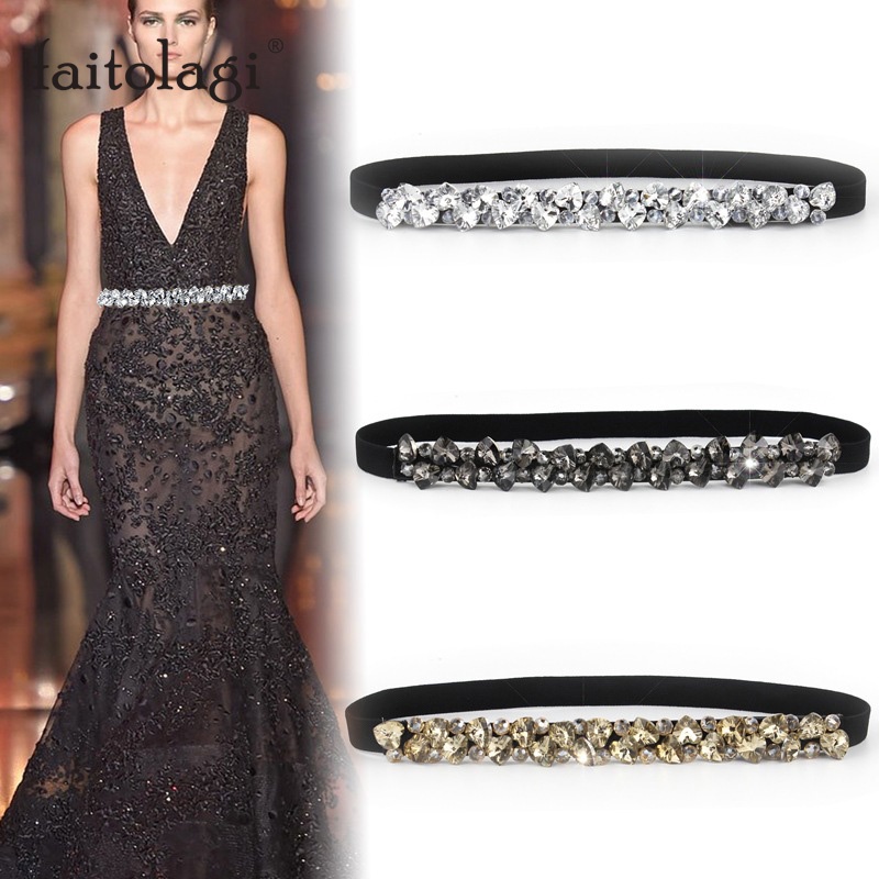 Elegant Shiny Rhinestone Inlay Elastic Women Waist Belts Luxury ...