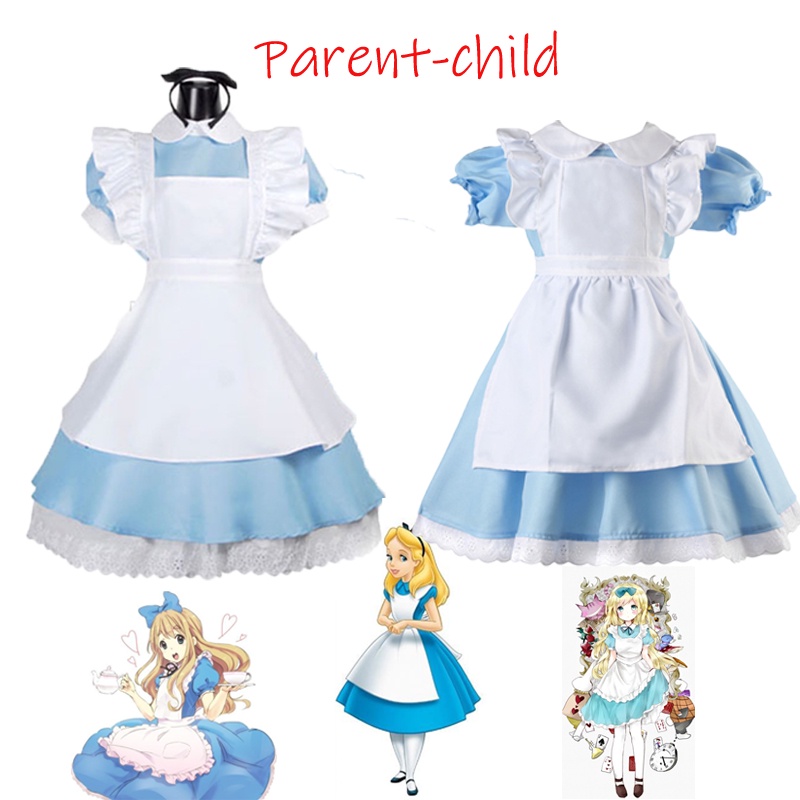 Women Anime Alice Adventure Blue Party Dress Alice Dream Parent Maid ...