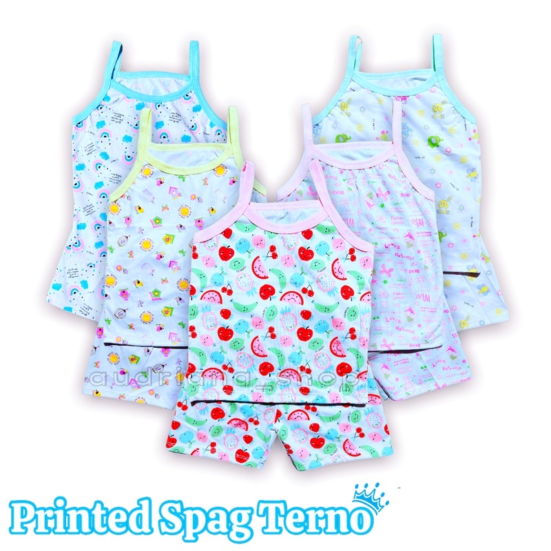 1PAIR LUCKY CJ Cotton Printed Spaghetti Tops Short Baby Girl Kids Terno ...