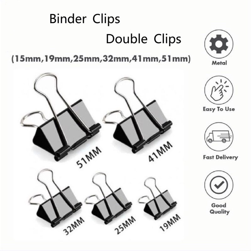 BINDER CLIP/DOUBLE CLIP 1BOX 12PCS(51MM,41MM,32MM,25MM,19MM,15MM ...