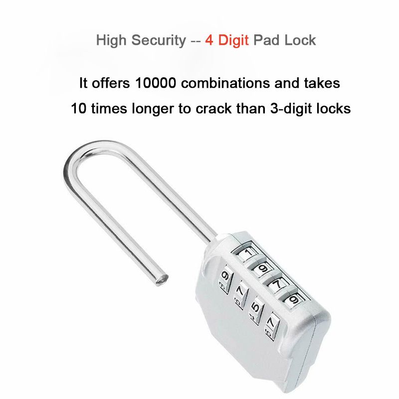4 Digit Number Combination Padlock Long Shackle Padlock Luggage ...