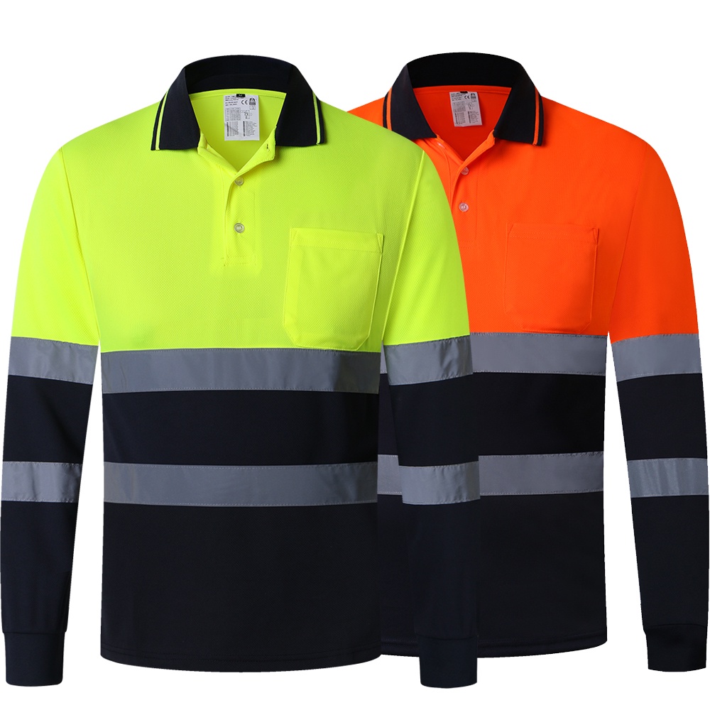 Customized Logo Hi Vis Shirts Orange Navy Long Sleeve Reflective Polo ...