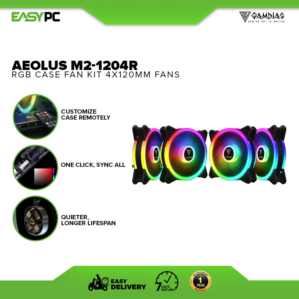 Gamdias AEOLUS M2-1204R/M2-1205R RGB Case Fan Kit 4x120mm and 5x120mm ...