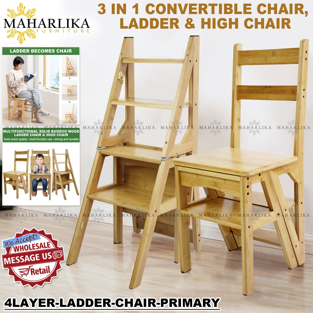 Maharlika 4Layer-Ladder-Chair 4 Layer Solid Bamboo Multifunctional ...