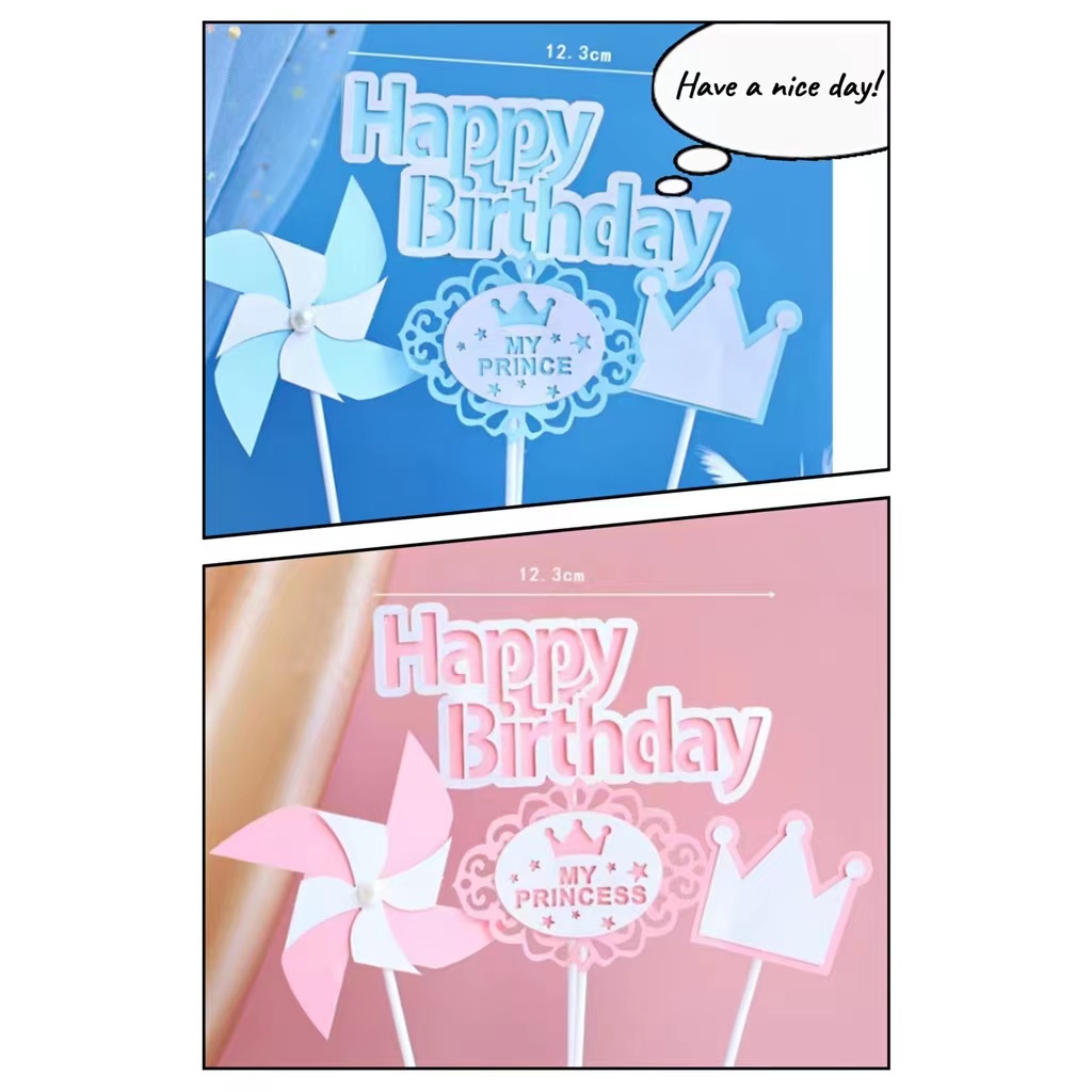 topper Baby windmill crown Happy birthday paper card cake topper baking ...