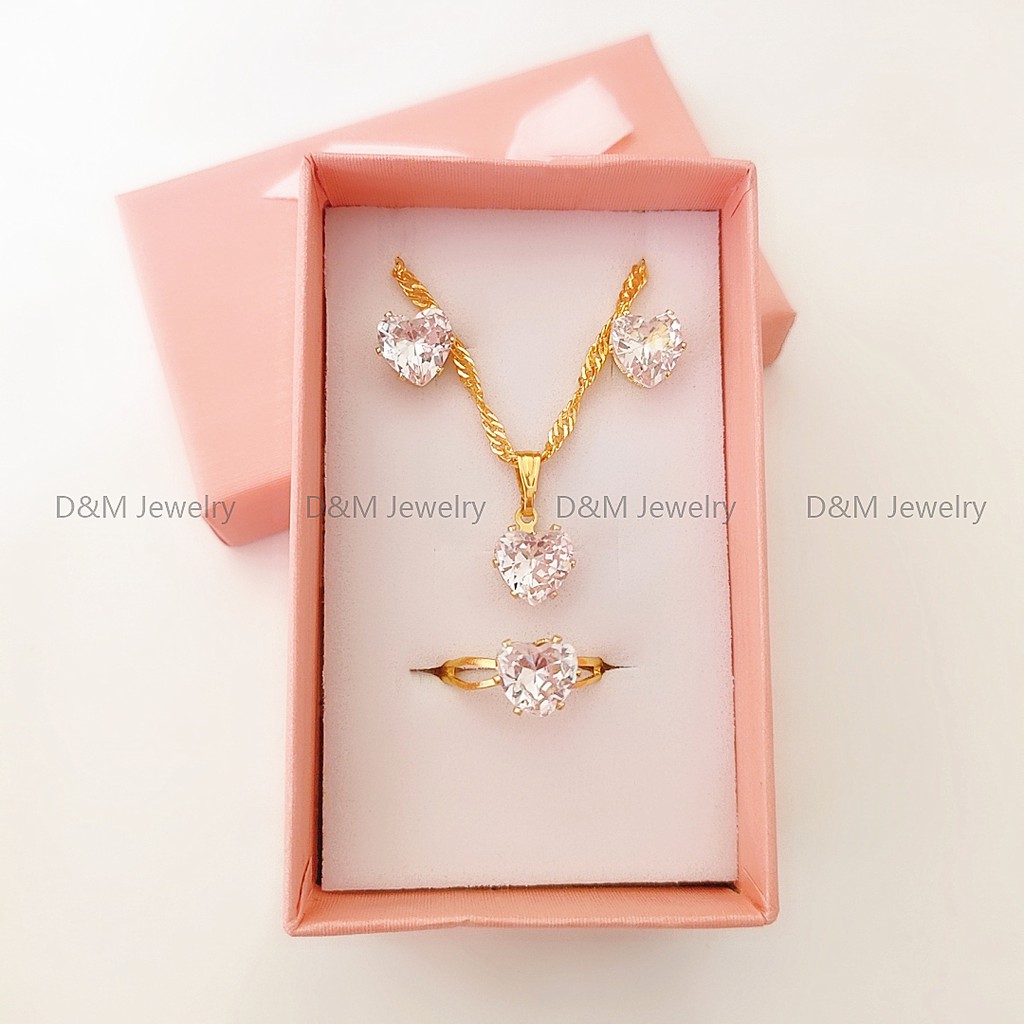 DM jewelry 14K Saudi Gold Plated Jewelry Set 3in1 necklace earring ...