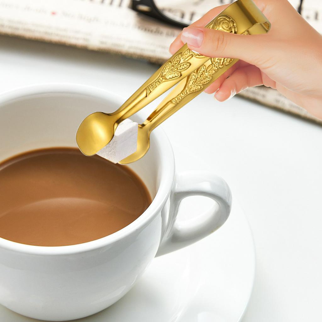 1 Stainless Steel Golden Pattern Coffee Cube Sugar Tongs Ice Pellet ...