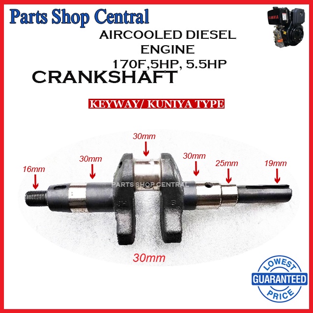 CRANKSHAFT ASSY 170F FOR AIRCOOLED DIESEL ENGINE 5.0HP, 5.5HP | Shopee ...