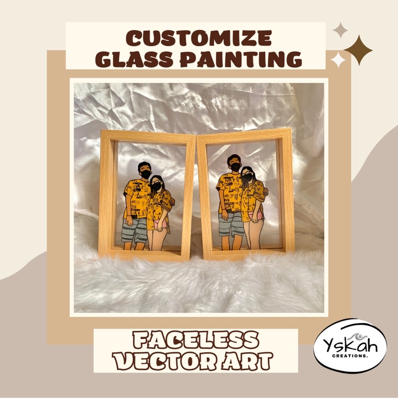 FACELESS VECTOR ART ACRYLIC GLASS PAINTING with WOODEN FRAME (GIFT SET ...