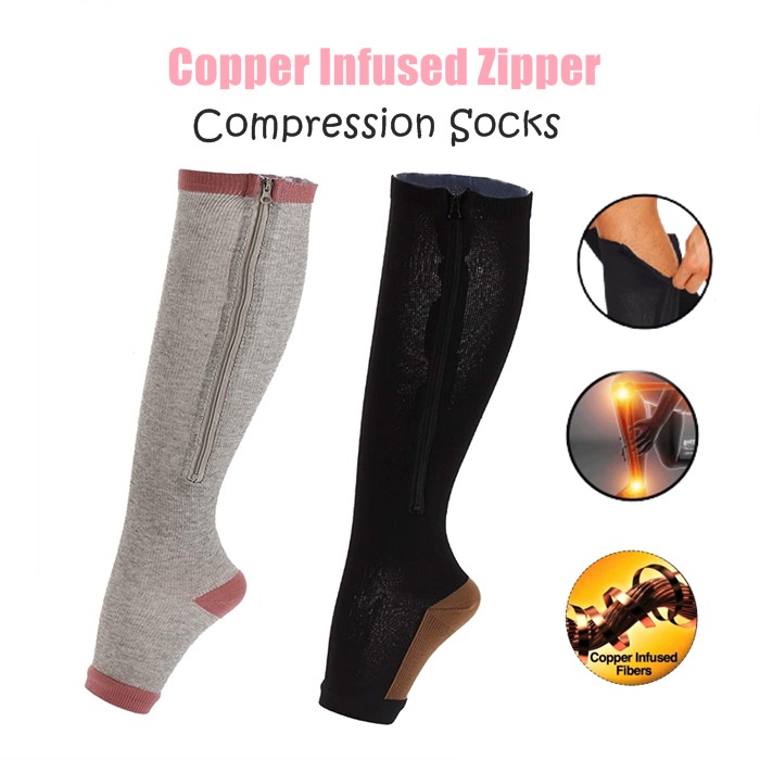 [READY STOCK]Toe Knee Length Zipper Compression Stockings Women Slim ...