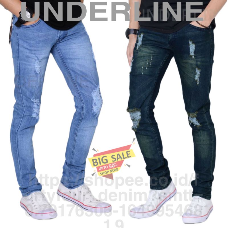 FORTY FOUR_DENIM MEN'S JEANS LONG PANTS/STYLE RIPPED UNDERLINE/ RIPPED ...