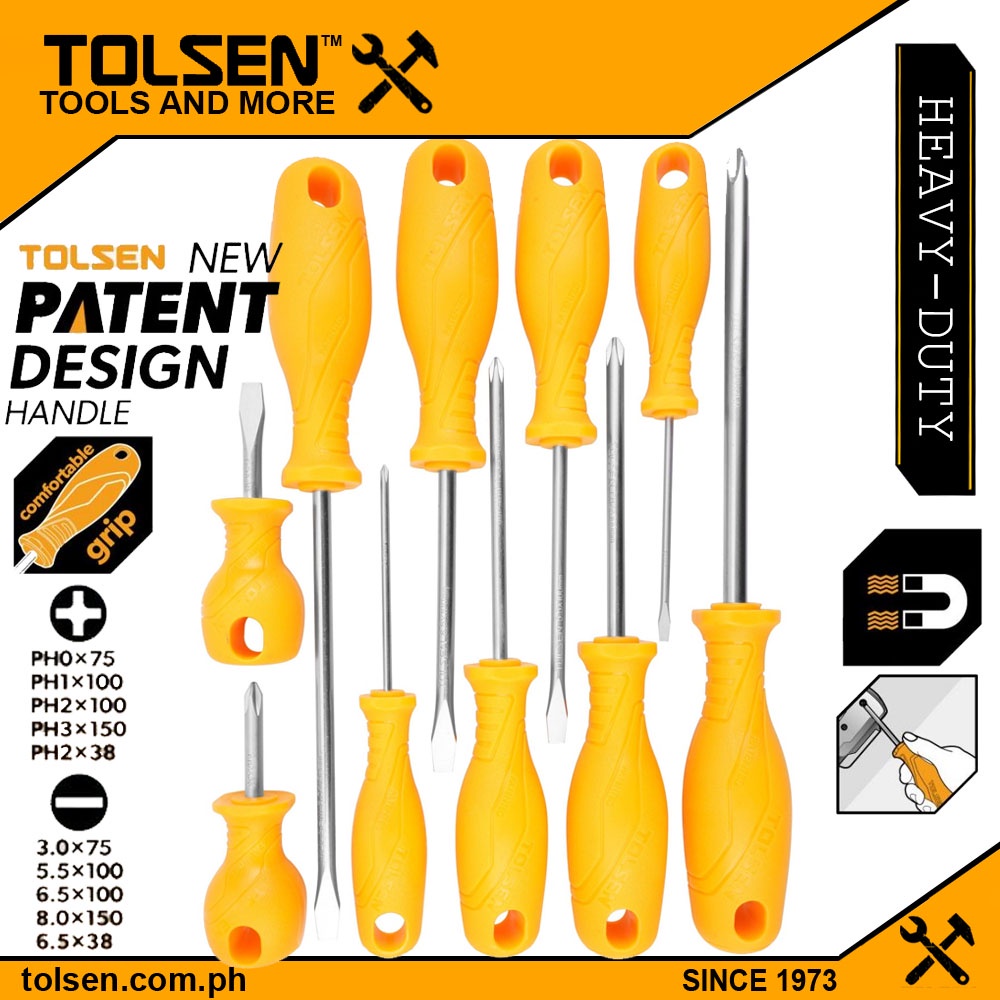 Tolsen 10pcs Screwdriver Set [ONLINE EXCLUSIVE] (Philips & Slotted ...
