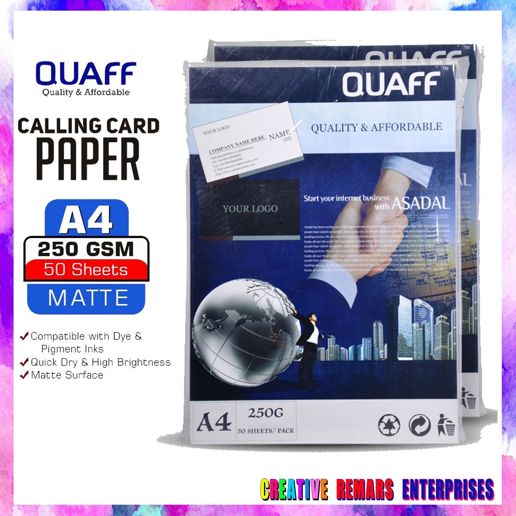 Calling Card Paper QUAFF White/Matte 250 GSM [50sheets per pack ...