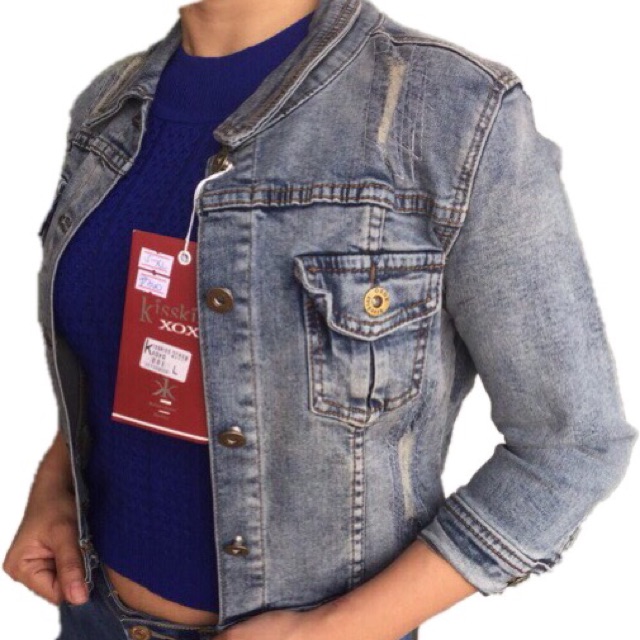 Pink Elegance 3/4 Denim Jacket Maong | Shopee Philippines