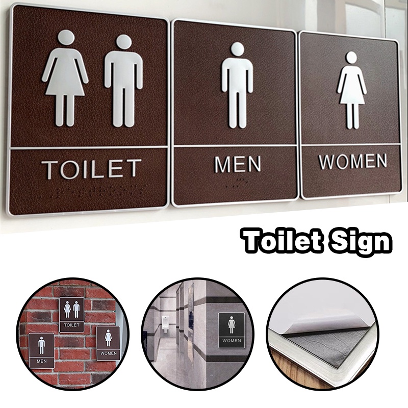 Acrylic Toilet Sign Men/Women/Toilet WC Sign Self-Adhesive Embossed ...