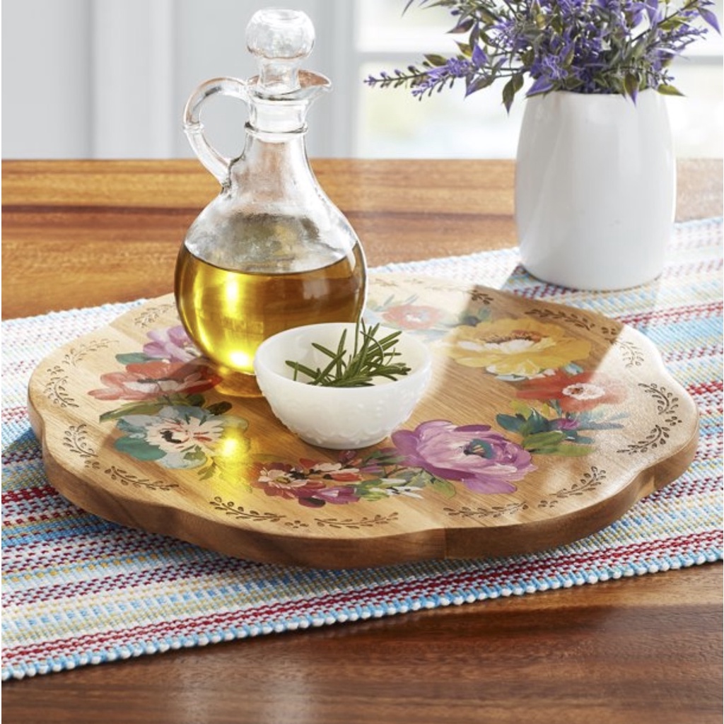 The Pioneer Woman Wood Floral Border Lazy Susan 12 inch | Shopee ...