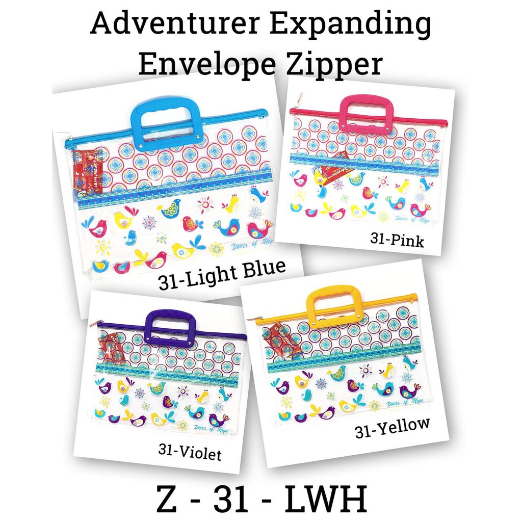 Adventurer Expanding plastic envelope with handle Zipper with design ...