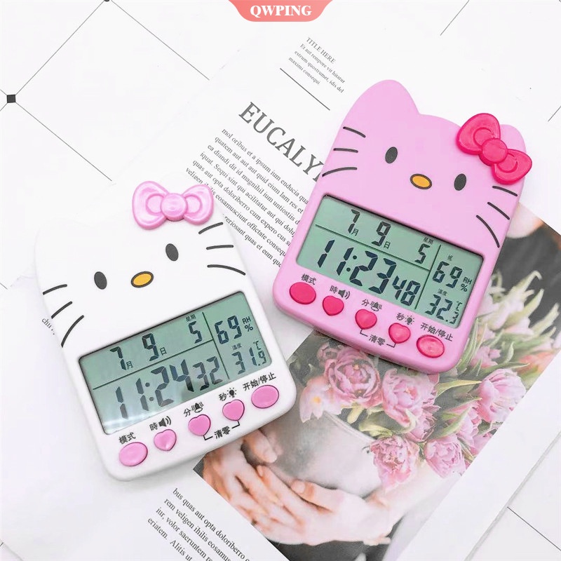 Sanrios Anime Kawaii Hellokitty Cat Timer Timing Reminder Kitchen Silent Alarm Clock Stopwatch