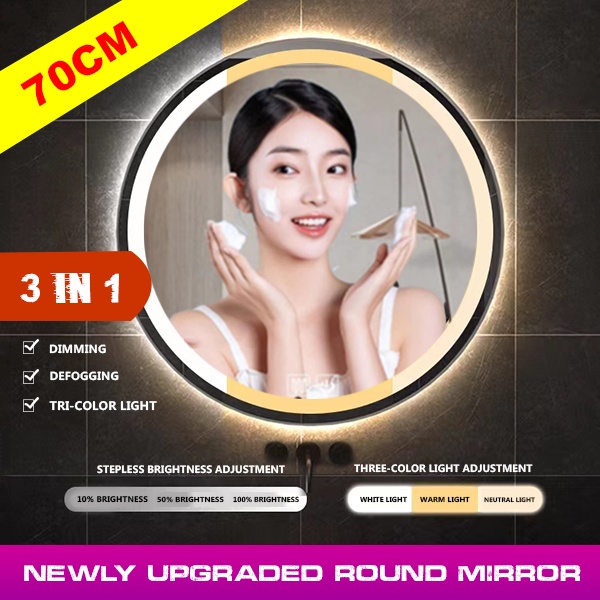 Smart Bathroom Mirror LED Tricolor Light Dimming Makeup Mirror Toilet ...