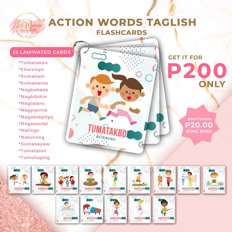 ACTION WORDS TAGALOG FILIPINO Laminated Educational Flashcards Filipino ...