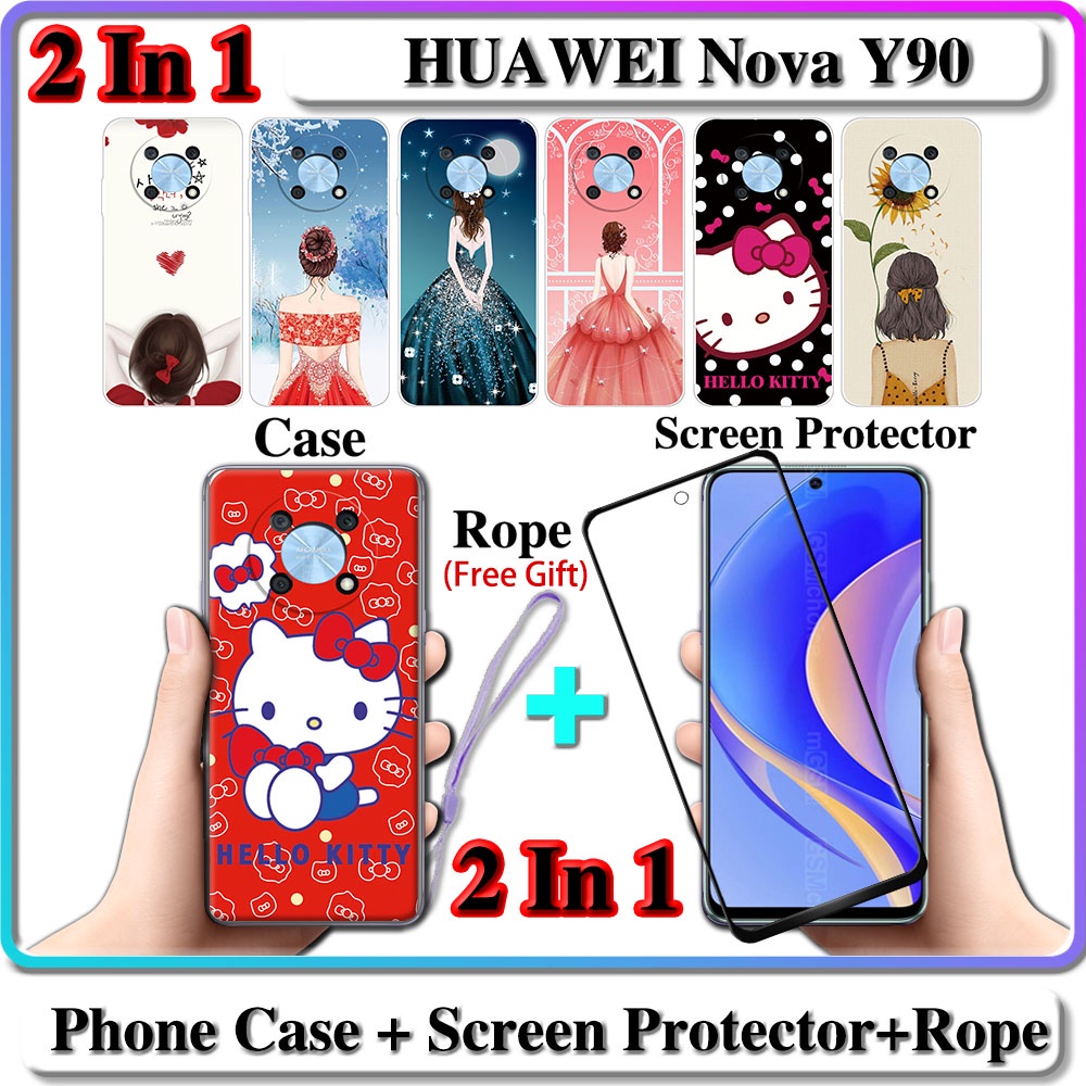 2 IN 1 Case Huawei Nova Y90 Case with Tempered Glass Curved Ceramic ...