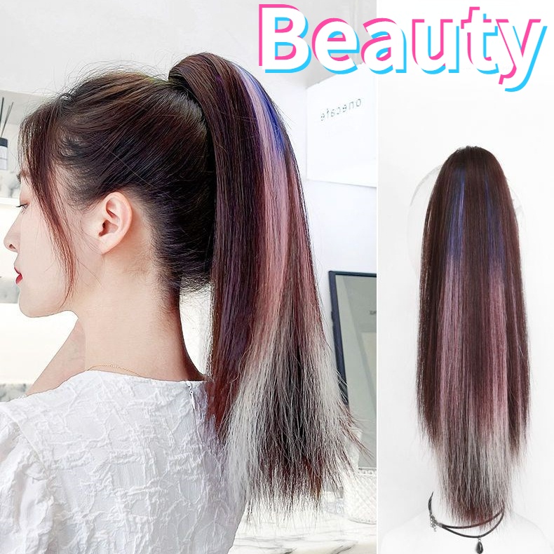 Color Ponytail Wig Female Long Hair Colorful Straight Hair High ...