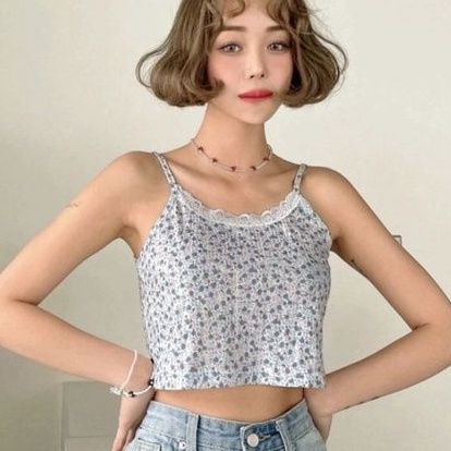 Cami Top Singlet Camisole Small Floral Design With Eyebrows. | Shopee ...