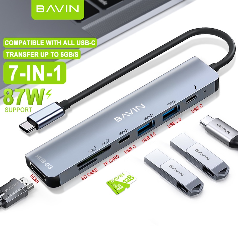 BAVIN I3 7 in 1 USB-C Hub Dock USB 3.0 Port Adapter Multi-function HDMI ...