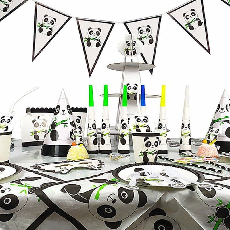 Panda Theme Happy Birthday Party Decorations Supplies Disposable ...