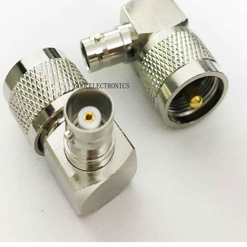 BNC female Right Angle to UHF PL259 Male 90 Degree RF Coax Cable Connector Adapter 50ohm ...
