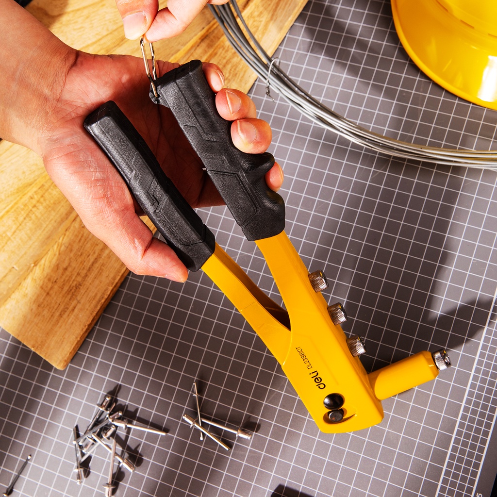 Deli Hand Riveter Set 4 Nozzles Heavy Duty Rivet Gun Tool + 60PCS ...