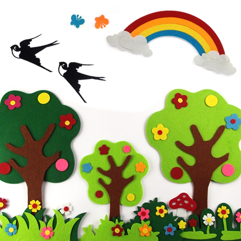 Felt Trees Craft pokok 3D Wall Decoration Kindergarten Layout Kartun ...