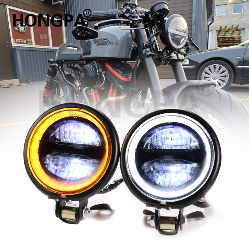 4 inch Universal Cafe Racer Vintage Motorcycle LED Head Lamp Headlamp ...