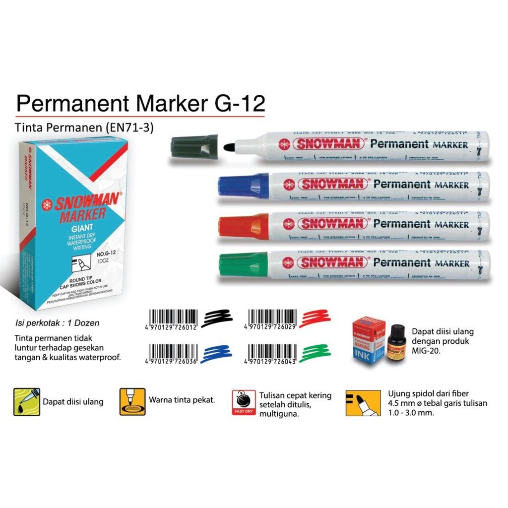 SNOWMAN G-12 Marker Permanent MARKERS | Shopee Philippines