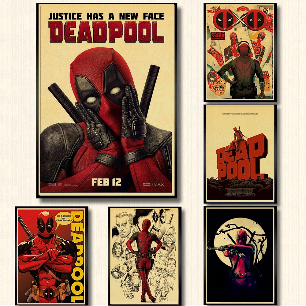 Marvel superhero Deadpool poster kraft paper print painting kids room ...