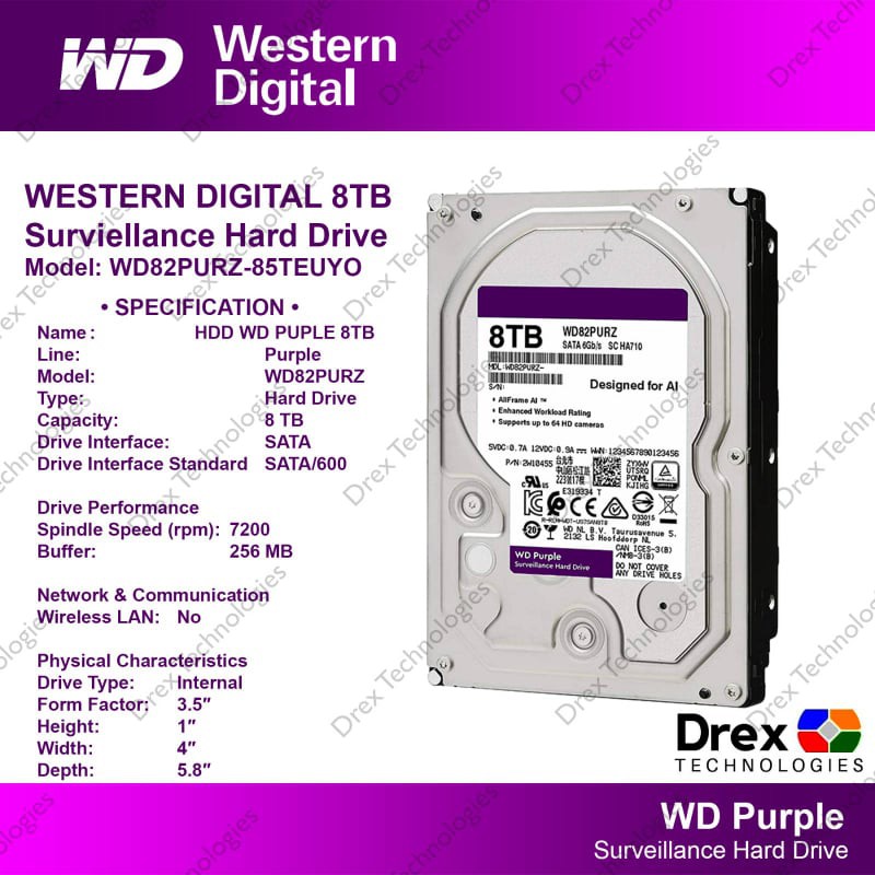 Western Digital 8TB WD82PURZ-85TEUYO Surveillance Hard Drive | Shopee ...