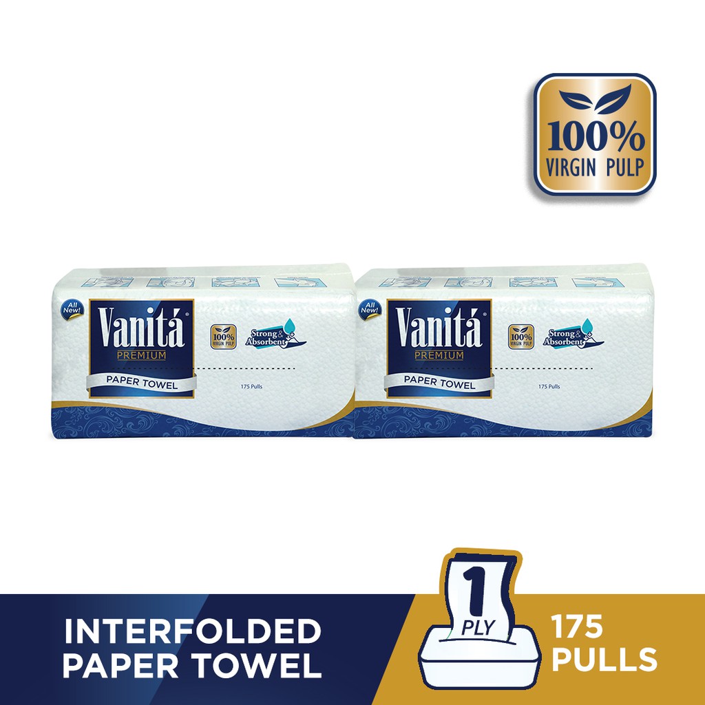 VANITA IFPT INTERFOLDED PAPER TOWEL - 1PLY - 175 PULLS X 2 PACKS ...