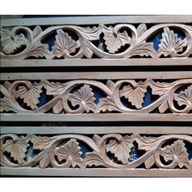 Teak Wood Leaf Lung Motif Carved Ornament Decoration Wall Hanging 100 x ...