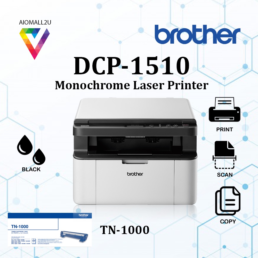 BROTHER DCP-1510 Laser Printer (Black, A4, Print, Scan, Copy) | Shopee ...