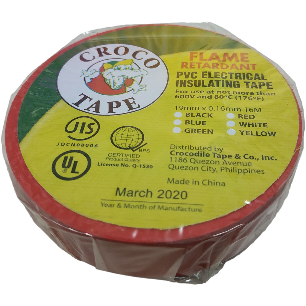CROCODILE ELECTRICAL TAPE 3/4" X 0.16MM THK X 16 METERS == RED == CROCO ...