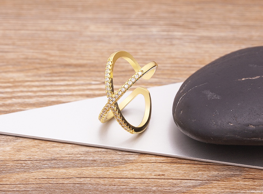 Luxury Cross X Shape Women Engagement Ring Full Paved Zircon Gold Color ...
